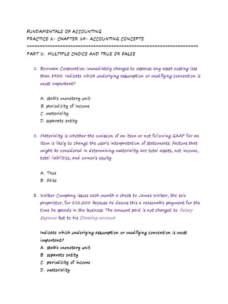 Practice 2 - Chapter 14 - Accounting Concepts-1 | PDF | Depreciation ...