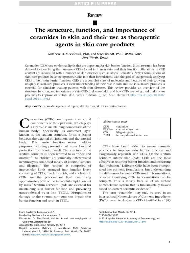 The Structure, Function, and Importance of Ceramides in Skin and Their ...