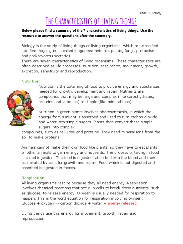 Notes - Characteristics of Living Things | PDF | Diet & Nutrition ...