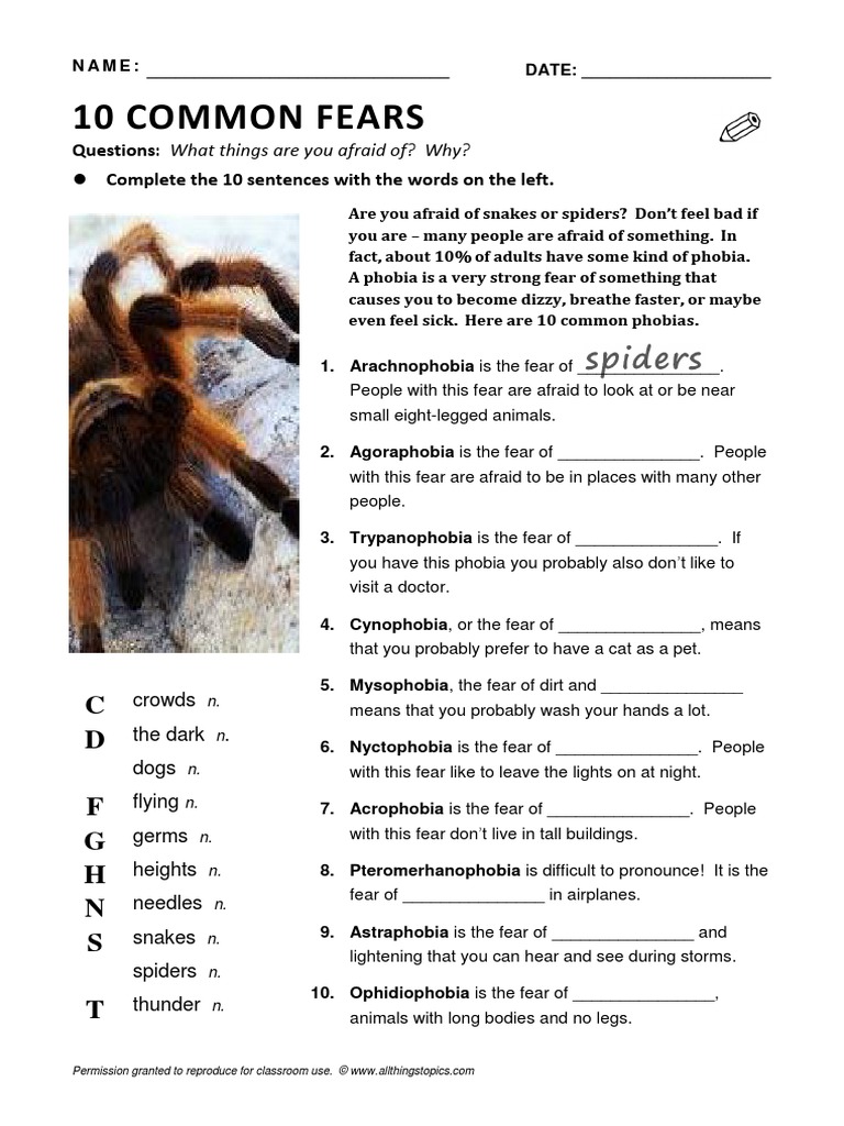 10 Common Fears: C D F G H N S T | PDF | Phobia | Mental Health