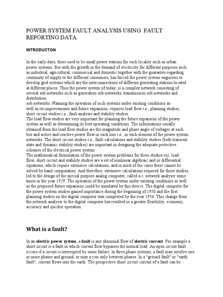 Power System Fault Analysis Using Fault Reporting Data What Is A Fault