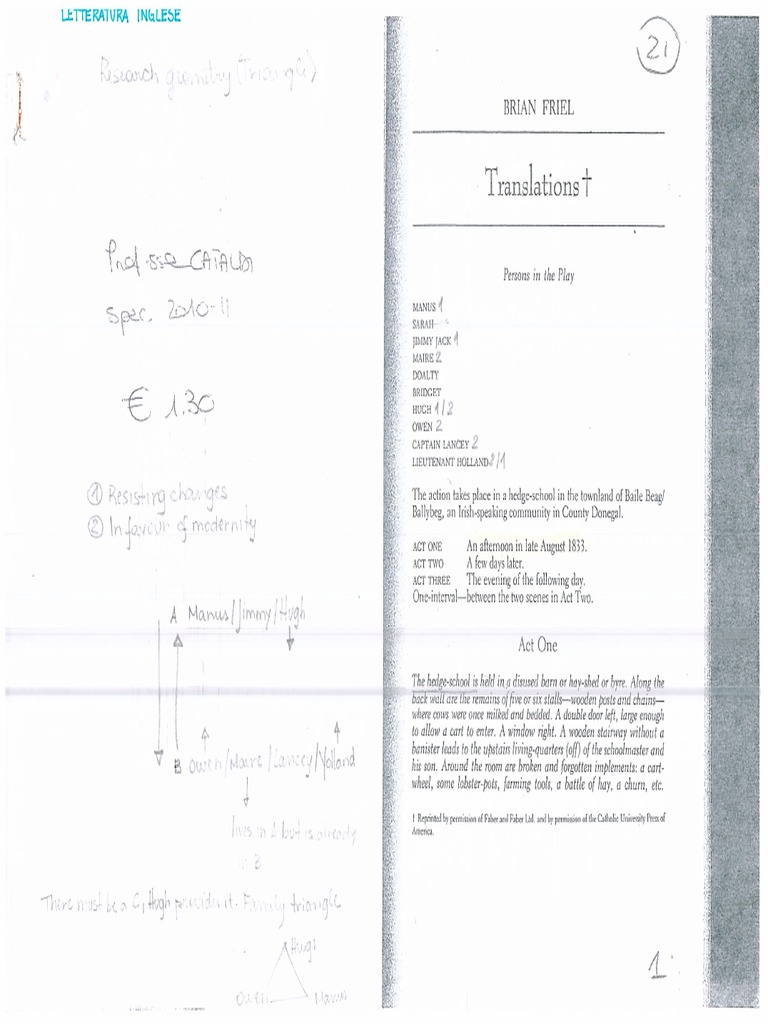 Translations - Brian Friel (Full Play) | PDF