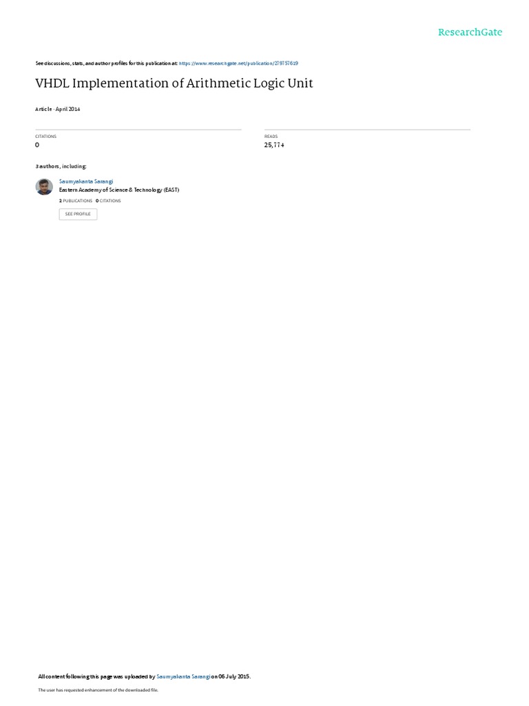 VHDL Implementation of Arithmetic Logic Unit: April 2014 | PDF | Boolean Algebra | Teaching ...