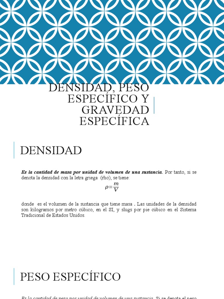 Densidad, Peso Específico y Gravedad Específica | PDF | Densidad | Peso