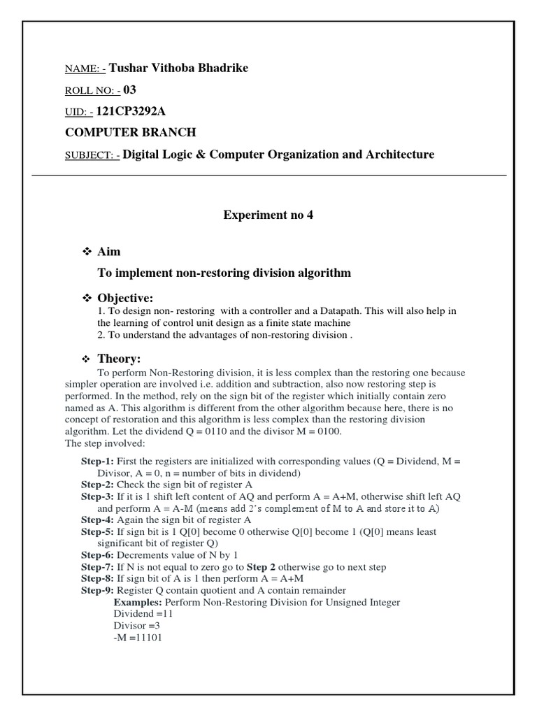 DLCA - Practical No 4 | PDF | Division (Mathematics) | Computer Programming