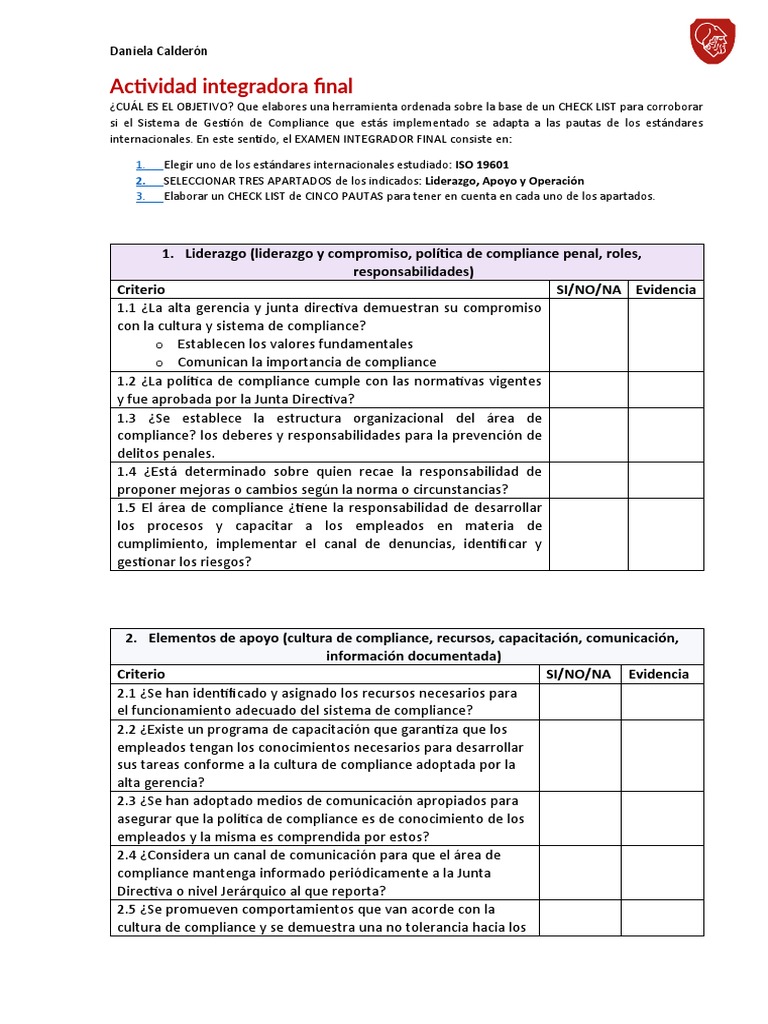 Sample Questions Compliance Checklist | PDF | Cumplimiento normativo