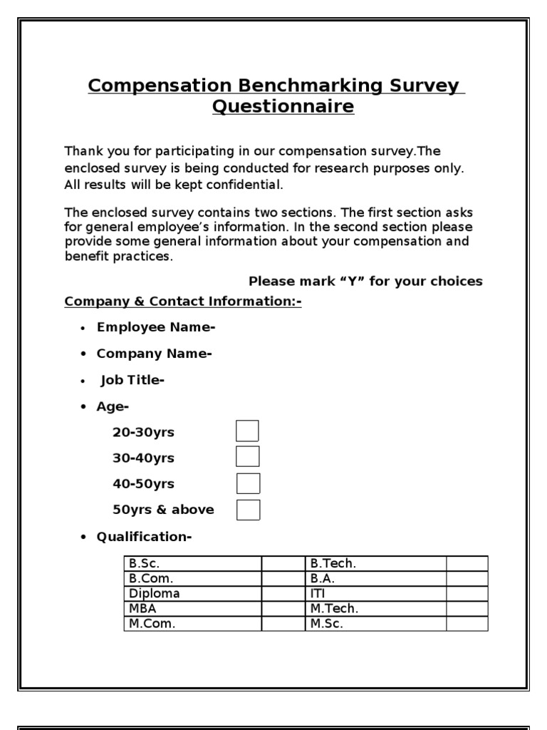 Compensation Bench Marking Survey Questionnaire Final 1 | Salary ...