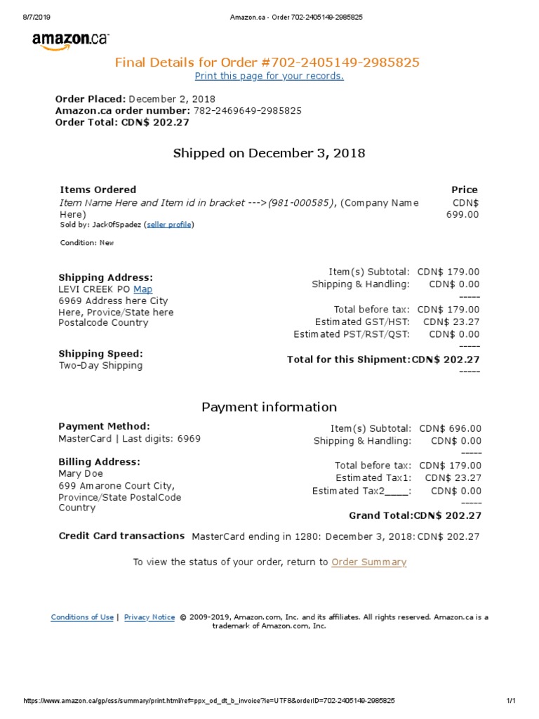 Final Details For Order #702-2405149-2985825: Shipped On December 3 ...