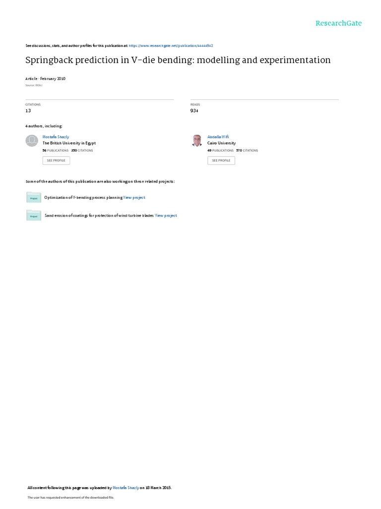 Springback Prediction in V-Die Bending: Modelling and Experimentation ...