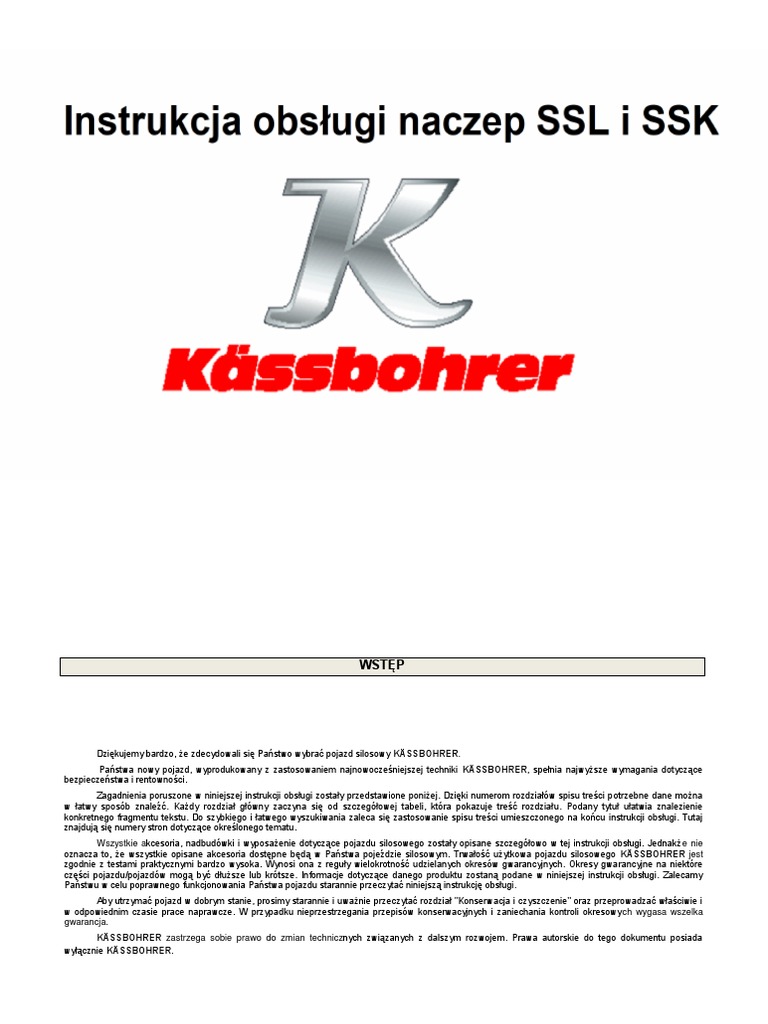 Instrukcja Kassbohrer SSL SSK | PDF