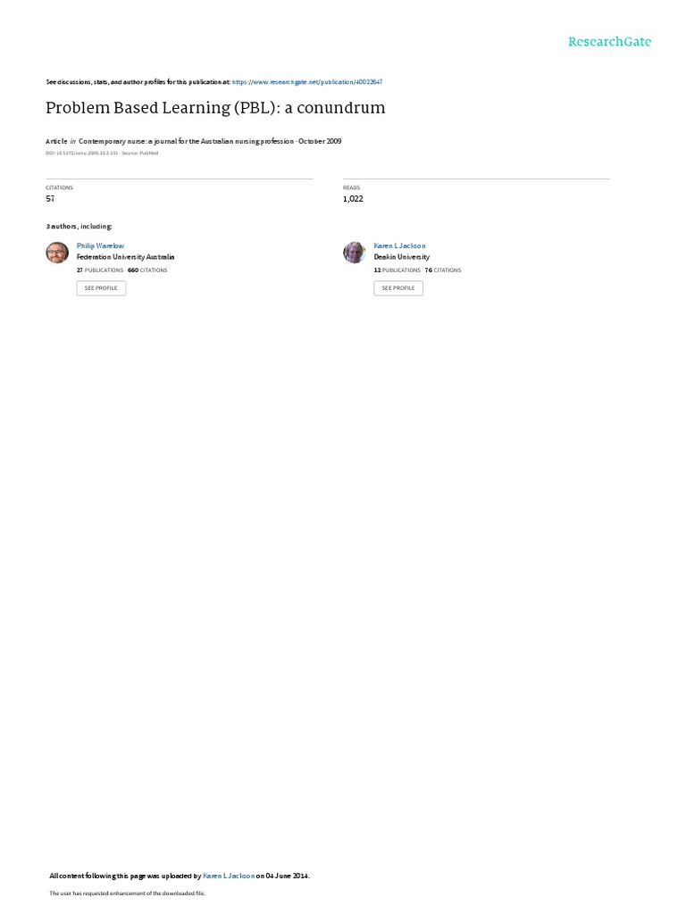 Problem Based Learning (PBL) : A Conundrum | PDF | Cognition ...