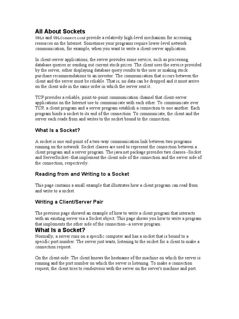 All About Sockets | PDF | Port (Computer Networking) | Network Socket