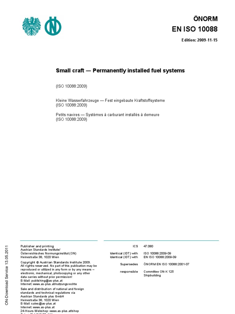 EN ISO 10088: Small Craft Permanently Installed Fuel Systems | PDF ...