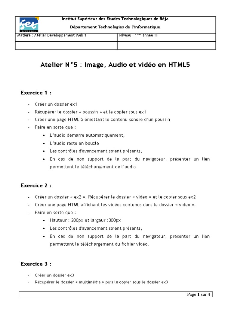 Atelier N°5: Image, Audio Et Vidéo en HTML5: Exercice 1 | PDF | Élément HTML | Hypertexte