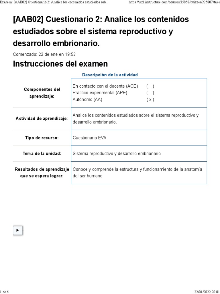 Examen (AAB02) Cuestionario 2 Analice Los Contenidos Estudiados Sobre El Sistema Reproductivo y ...