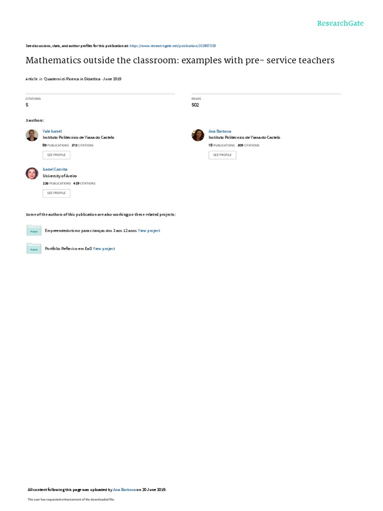 Mathematics Outside The Classroom: Examples With Pre-Service Teachers ...