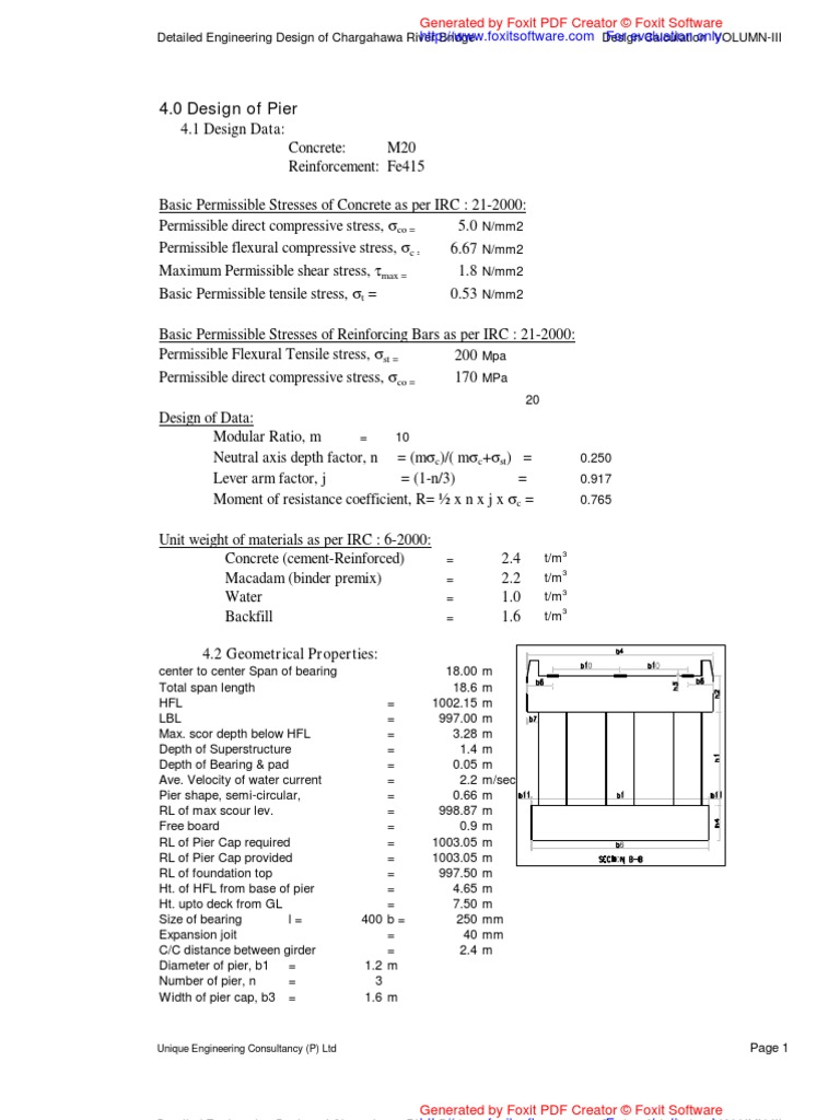 4.0 Design of Pier | PDF | Bending | Stress (Mechanics)