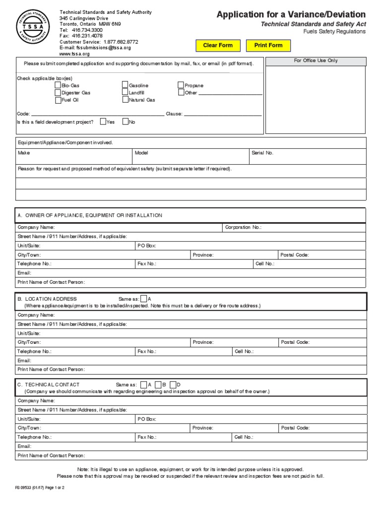 Technical Standards and Safety Act: Clear Form Print Form | PDF ...