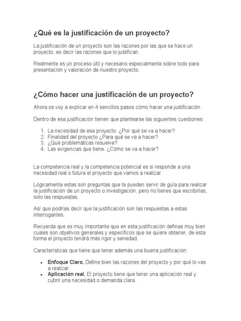 Qué Es La Justificación de Un Proyecto | PDF | Teoría | Business