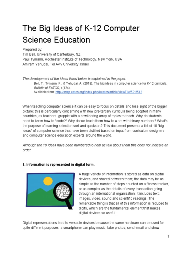 The Big Ideas of K-12 Computer Science Education: The Development of ...