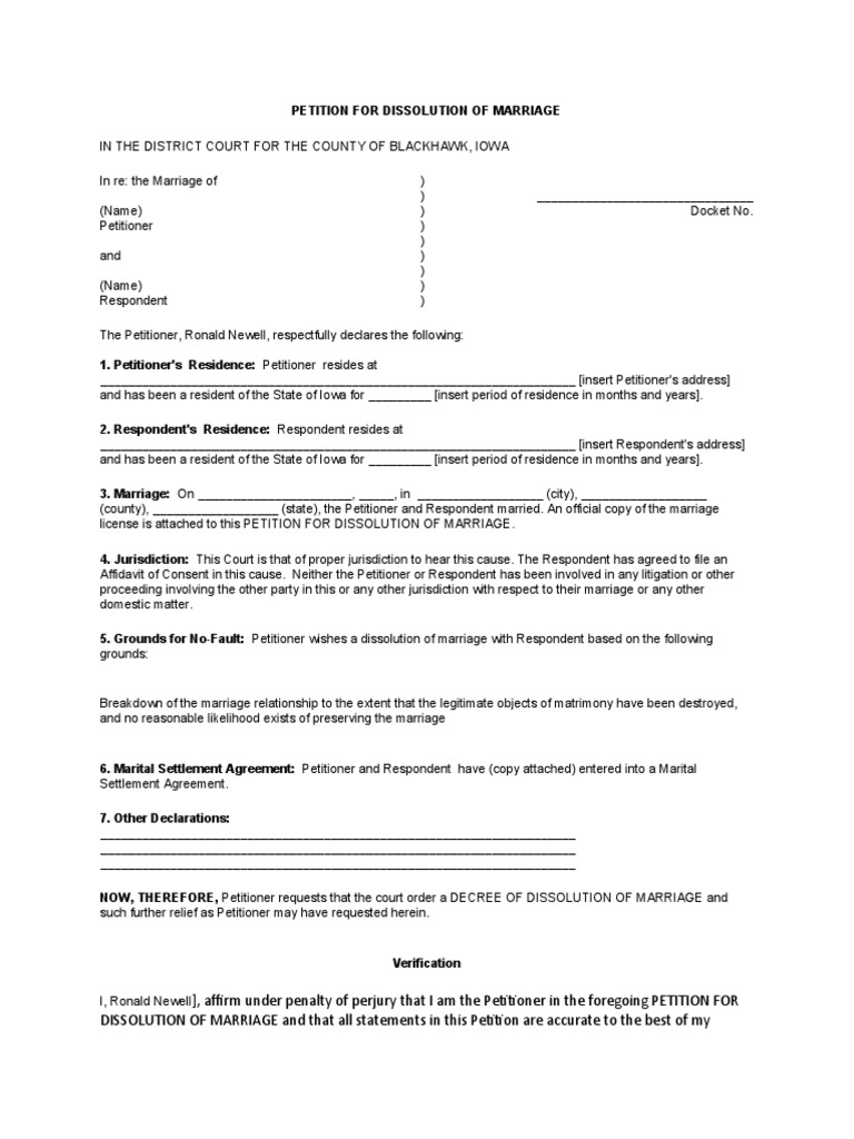 Petition For Dissolution of Marriage | PDF | Divorce | Marriage