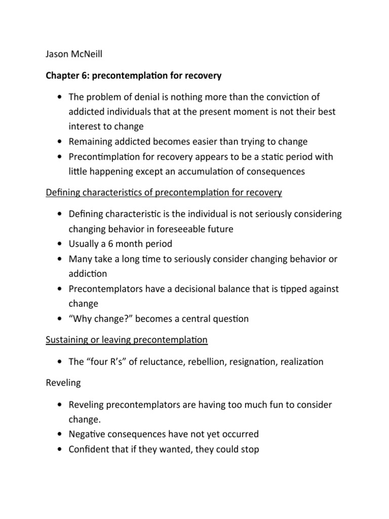 Chapter 6: Precontemplation For Recovery | PDF | Behavior | Cognitive ...