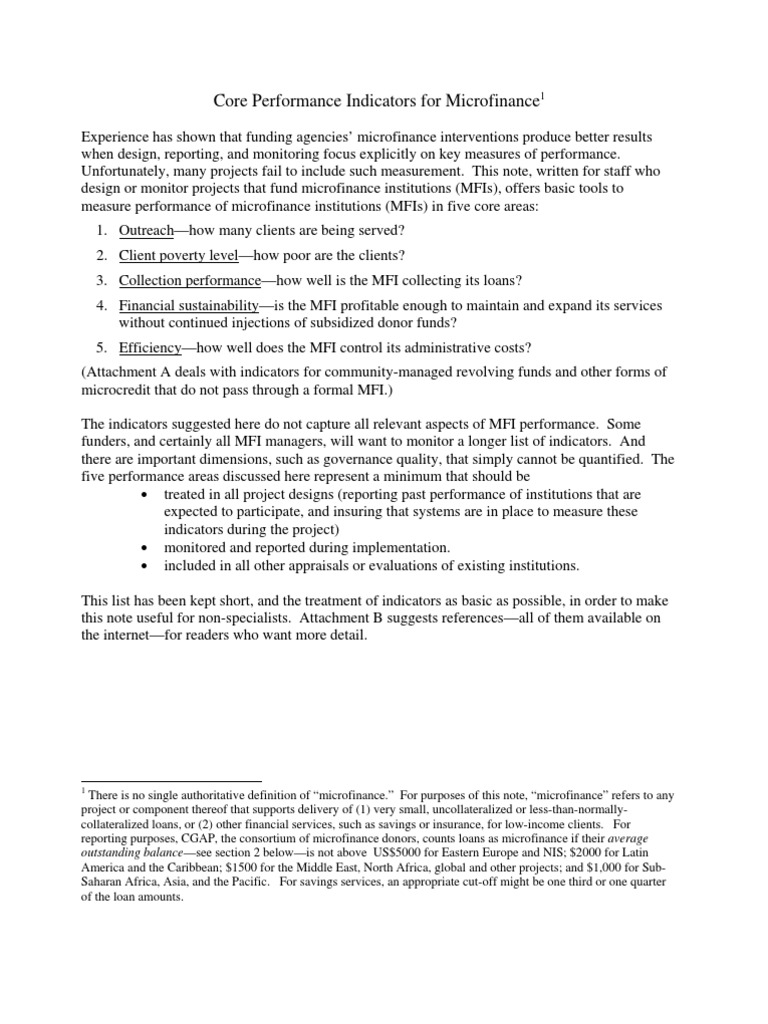 Core Performance Indicators for MFIs | PDF