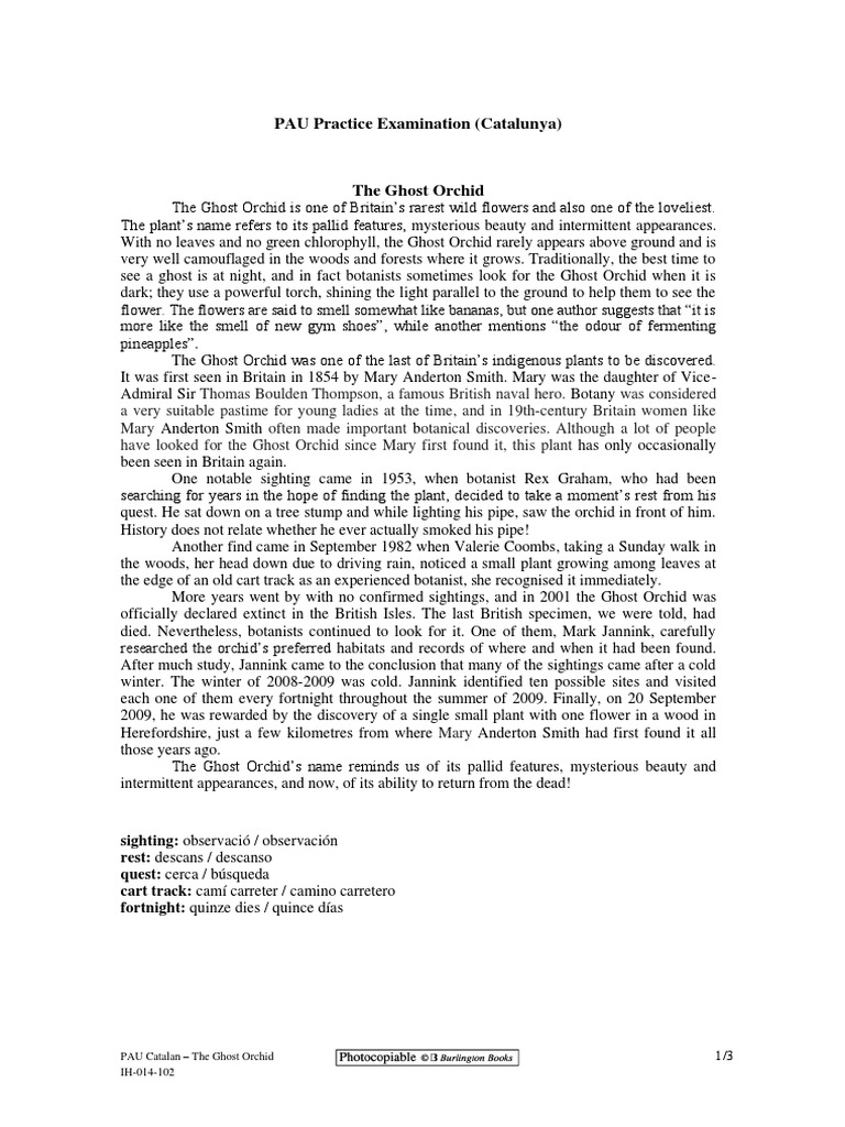 PAU Practice Examination (Catalunya) | PDF | Orchidaceae | Gardening