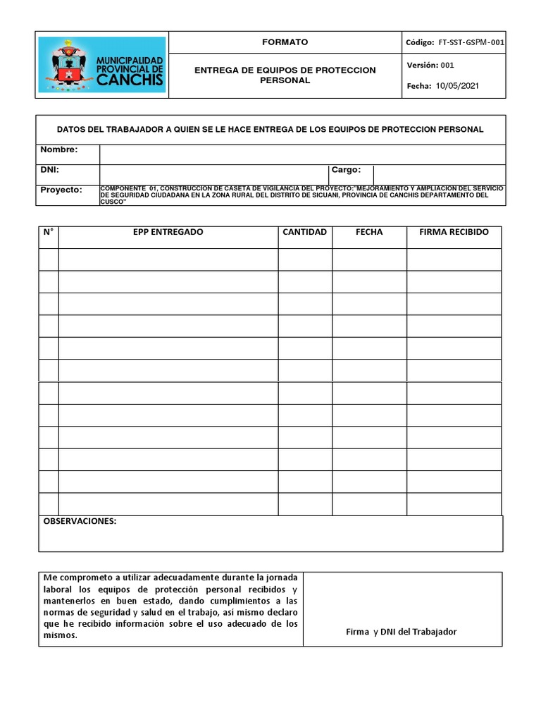 Formato de Entrega de Epp | PDF