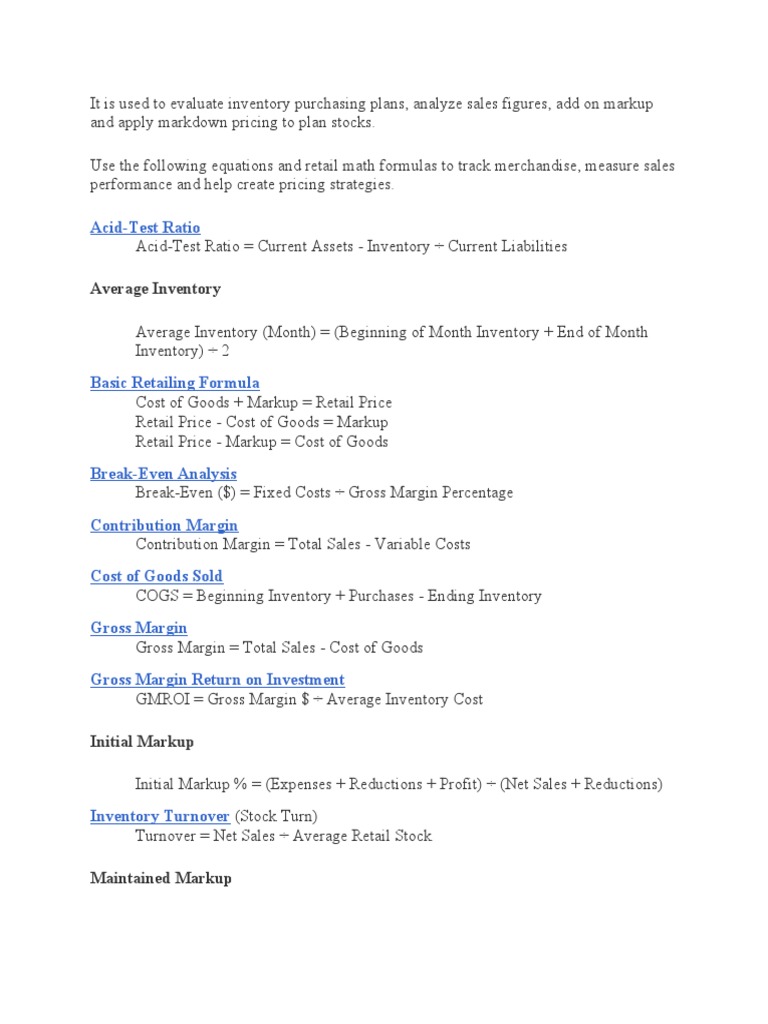 Retail Math | PDF | Gross Margin | Business Economics
