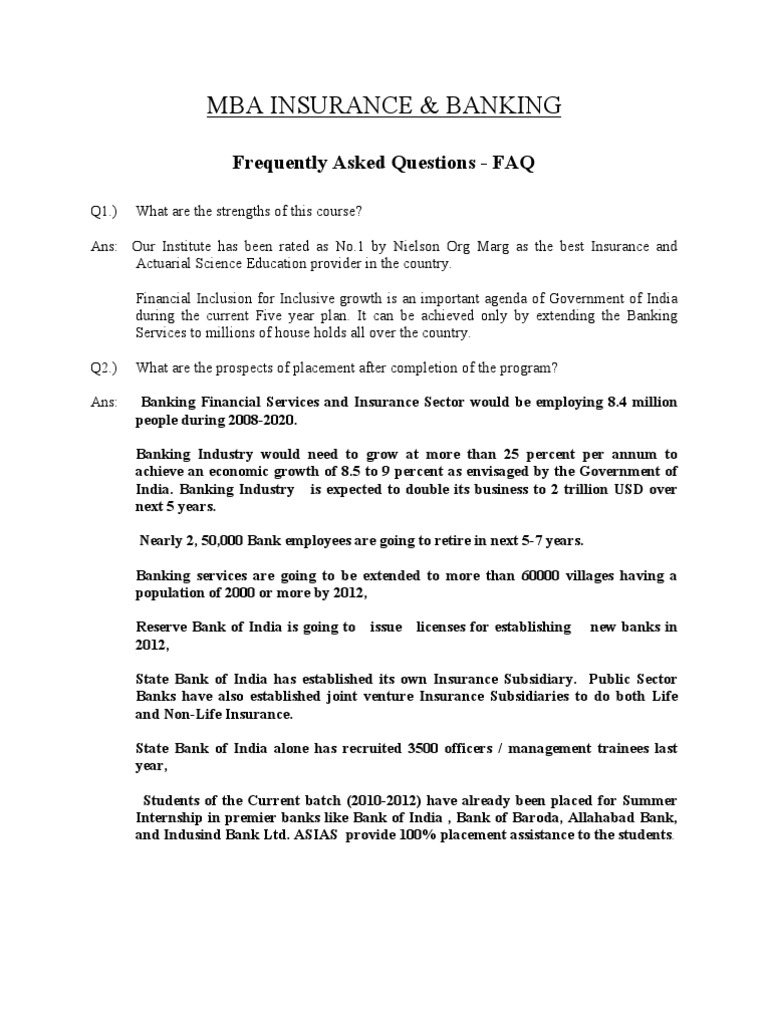 Mba Insurance Banking | PDF | Employment | Banks