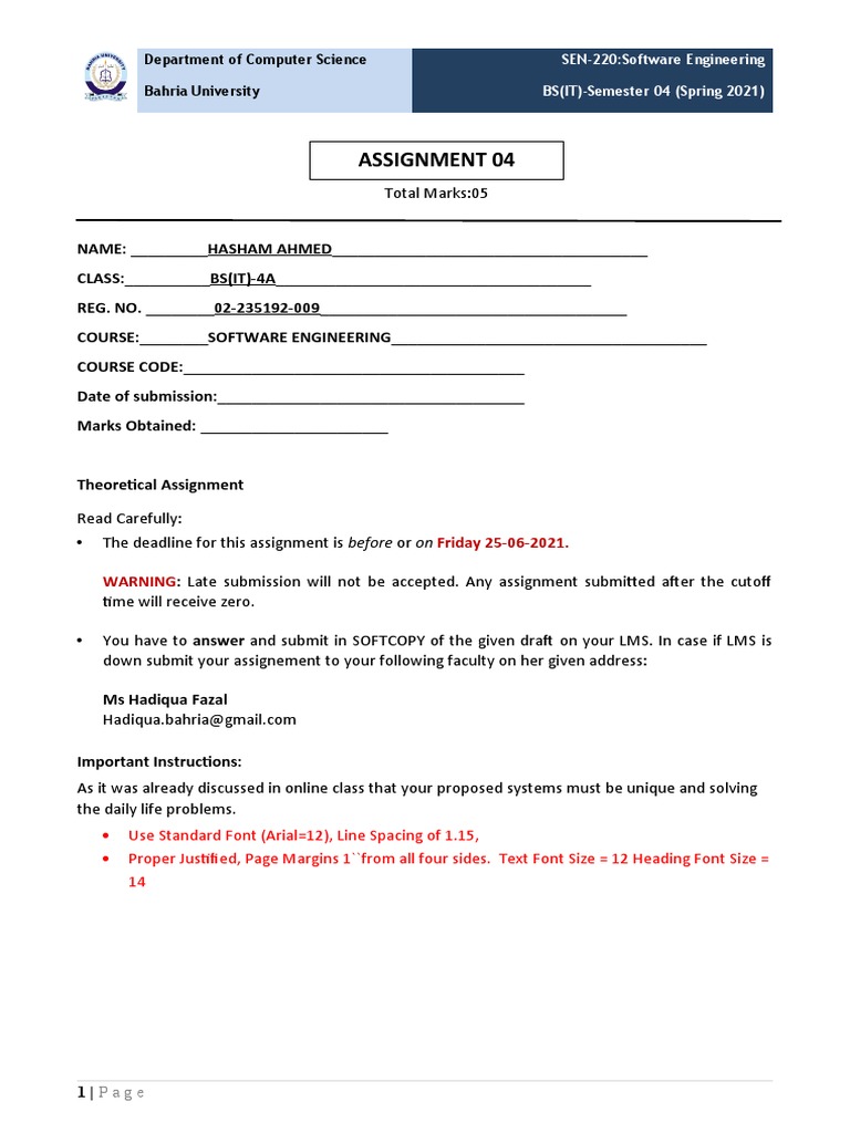 Assignment 04: Department of Computer Science Bahria University | PDF