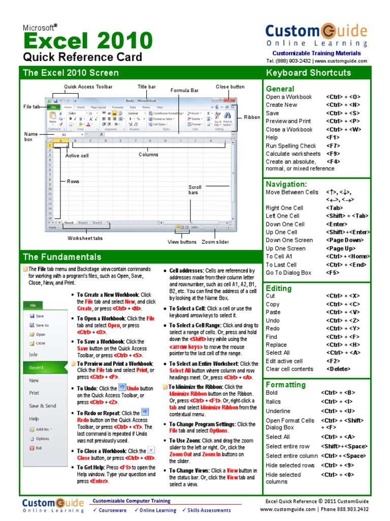 Excel Quick Reference 2010 | PDF | Software | Human–Computer Interaction
