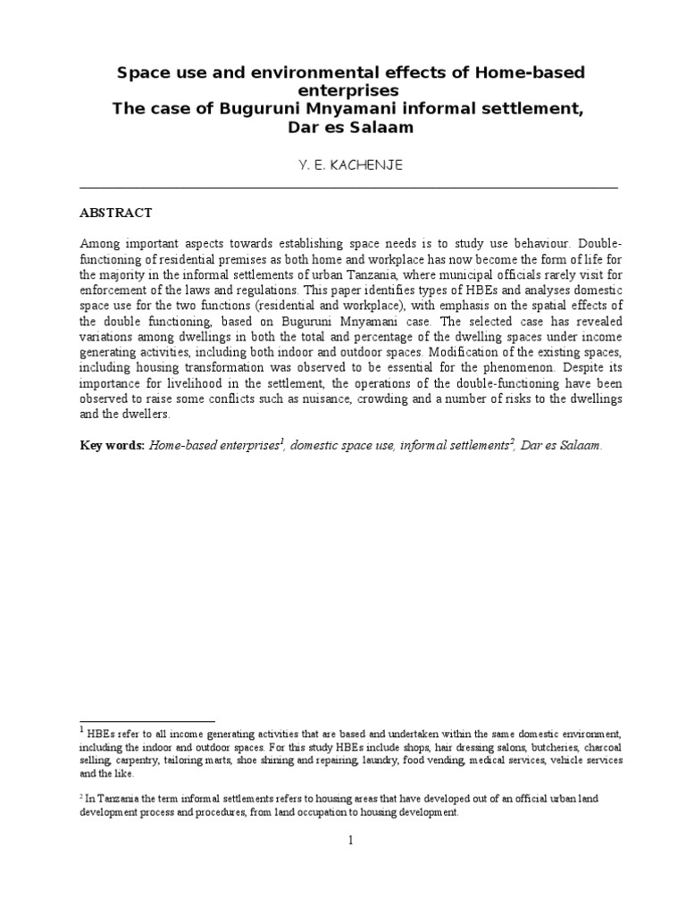 Home-based Enterprises Shape Informal Settlement | PDF | Tanzania | Kitchen
