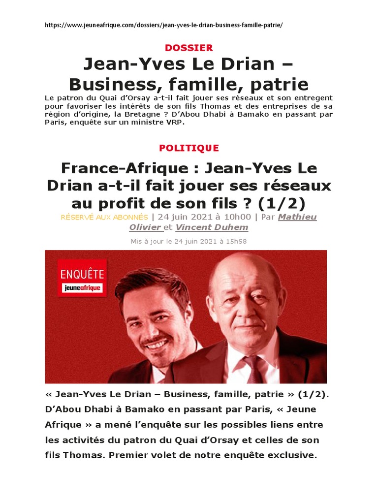 Dossier Jeune Afrique - Le Drian - Juin 2021 | PDF | Gouvernement | France