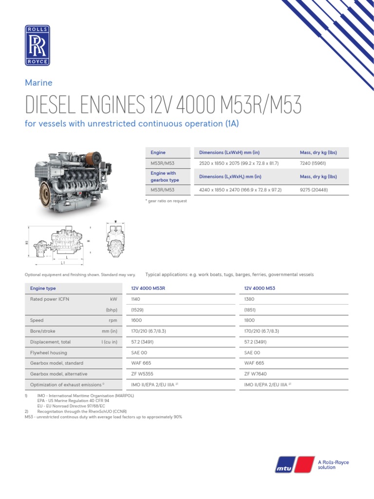 DIESEL ENGINES 12V 4000 M53R/M53: Marine | PDF | Engines | Pump