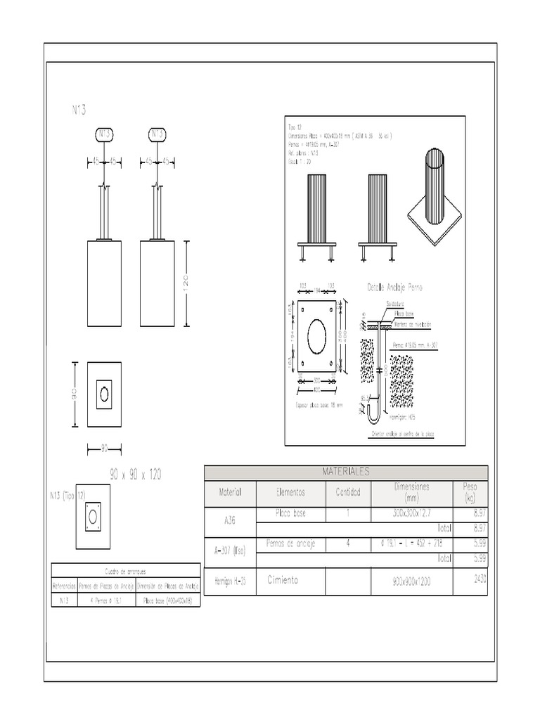 Fundación Poste 12m-Layout1 | Descargar gratis PDF | Materiales de construcción | Ingeniería ...