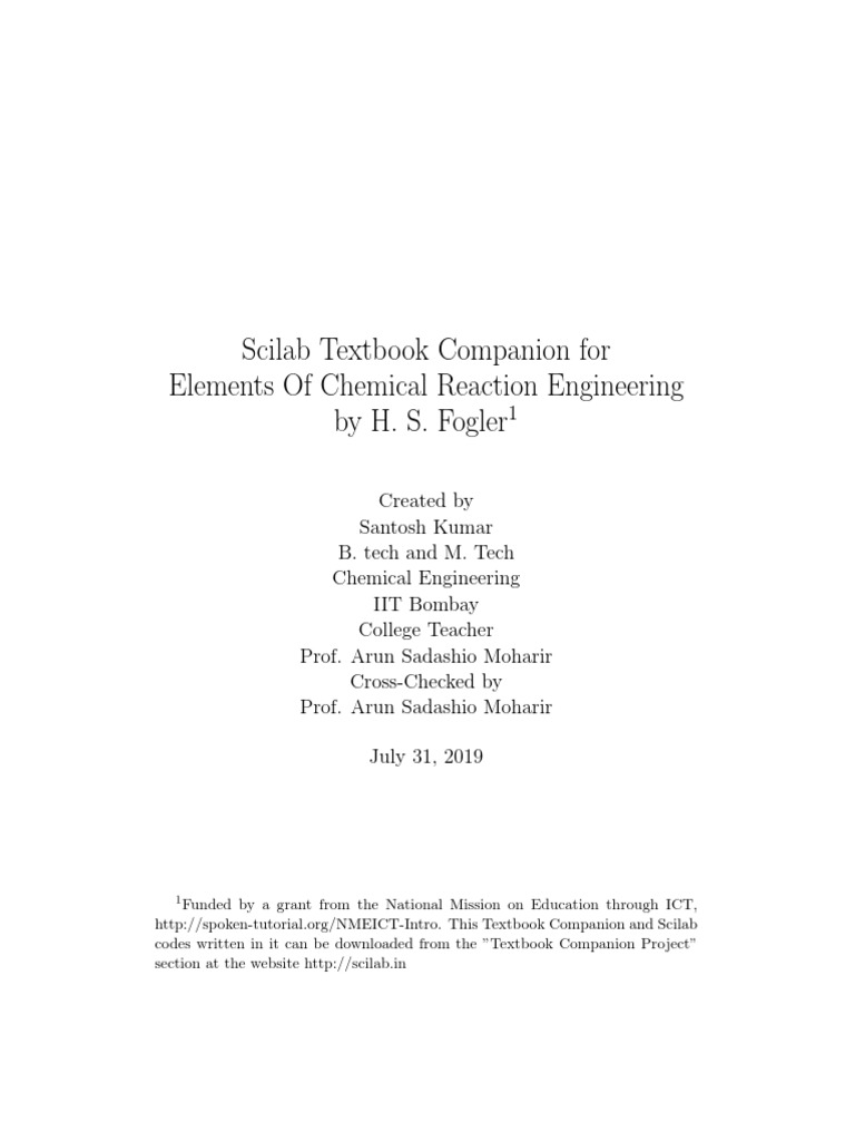 Scilab Companion for Fogler's Textbook | PDF | Chemical Reactor ...