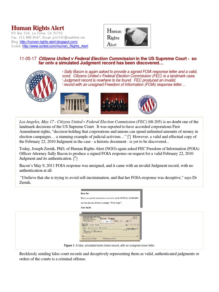 Citizens United Case Judgment Controversy | PDF | Citizens United V ...