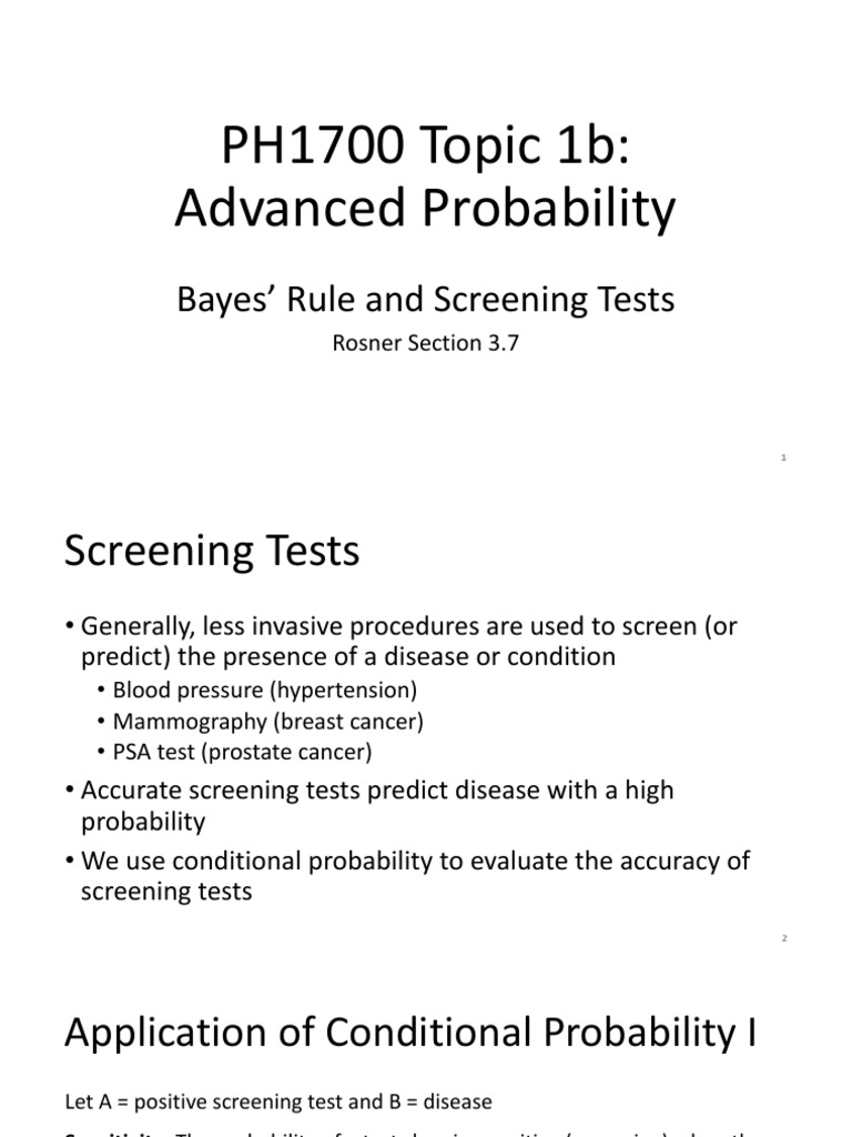 PH1700 Session 1 - Stu - Bayes and Screening Tests | PDF | Sensitivity ...