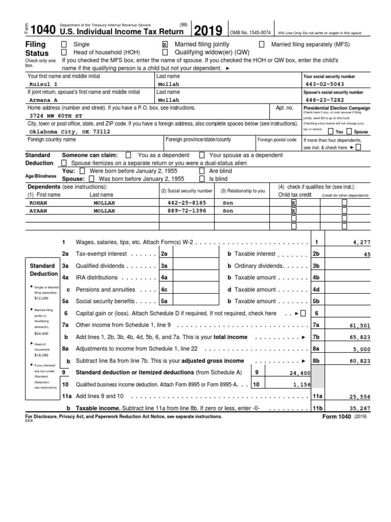2019 Tax Return Documents (Mollah Ruisul I and Arm) | PDF | Irs Tax ...