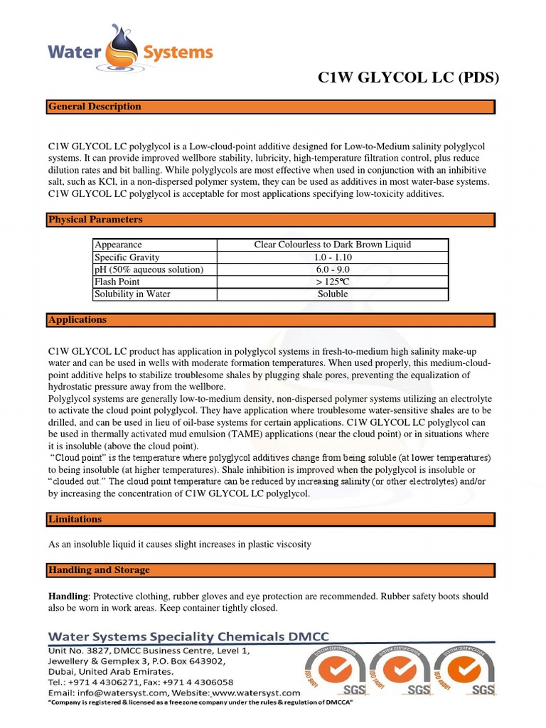 C1W Glycol LC PDS | PDF | Solubility | Liquids