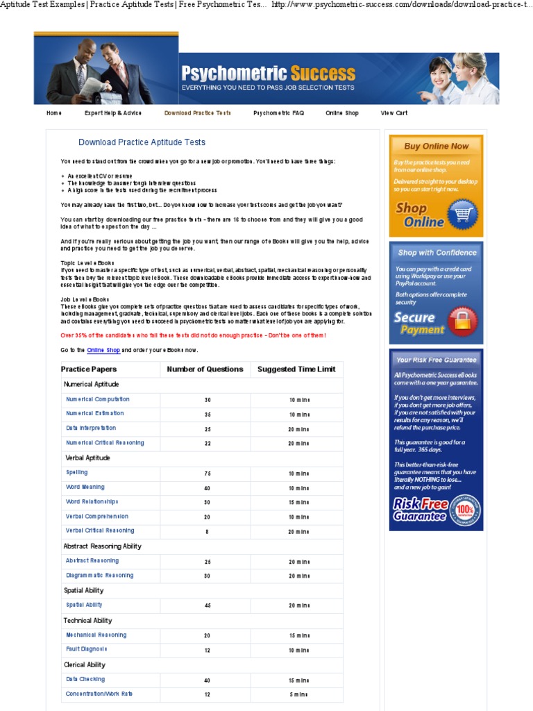 Aptitude Test Examples - Practice Aptitude Tests - Free Psycho Metric ...