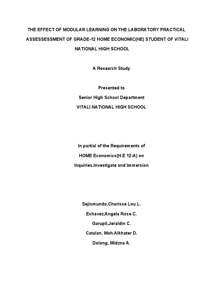 Assessing the Impact of Modular Learning on Grade 12 Home Economics ...