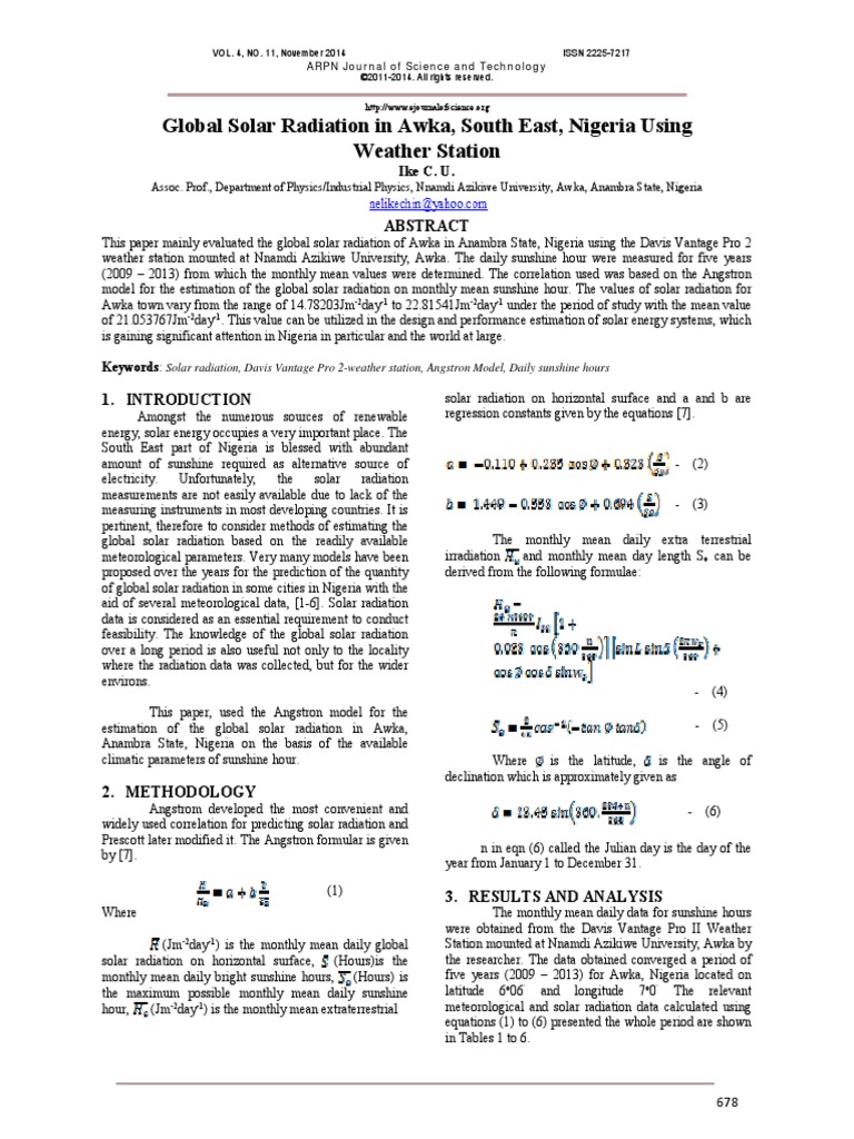 Data For Solar Radiation | PDF | Solar Energy | Meteorology