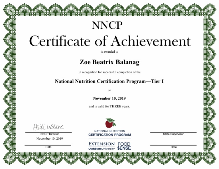 NNCP Tier I Certificate Zoe Beatrix Balanag | PDF