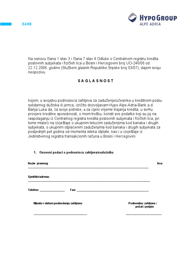 Saglasnost Za CRK | PDF