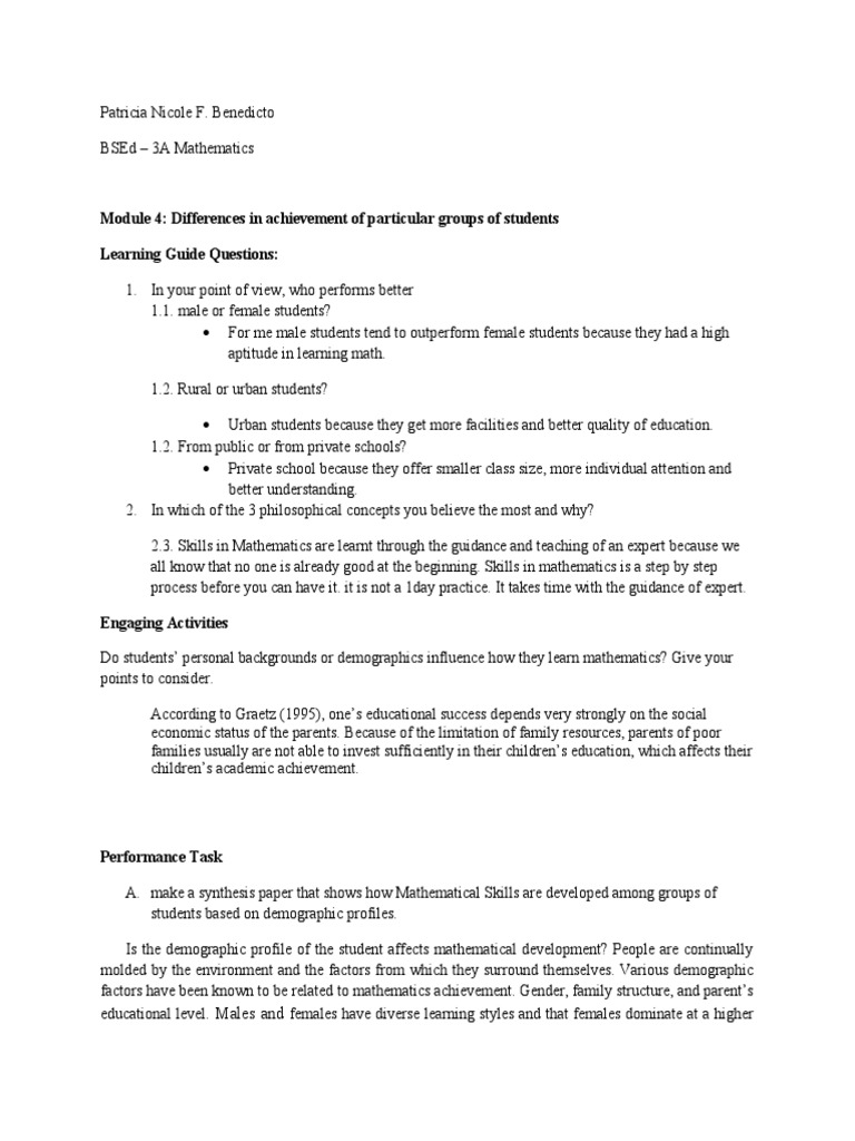 Module 4: Differences in Achievement of Particular Groups of Students ...