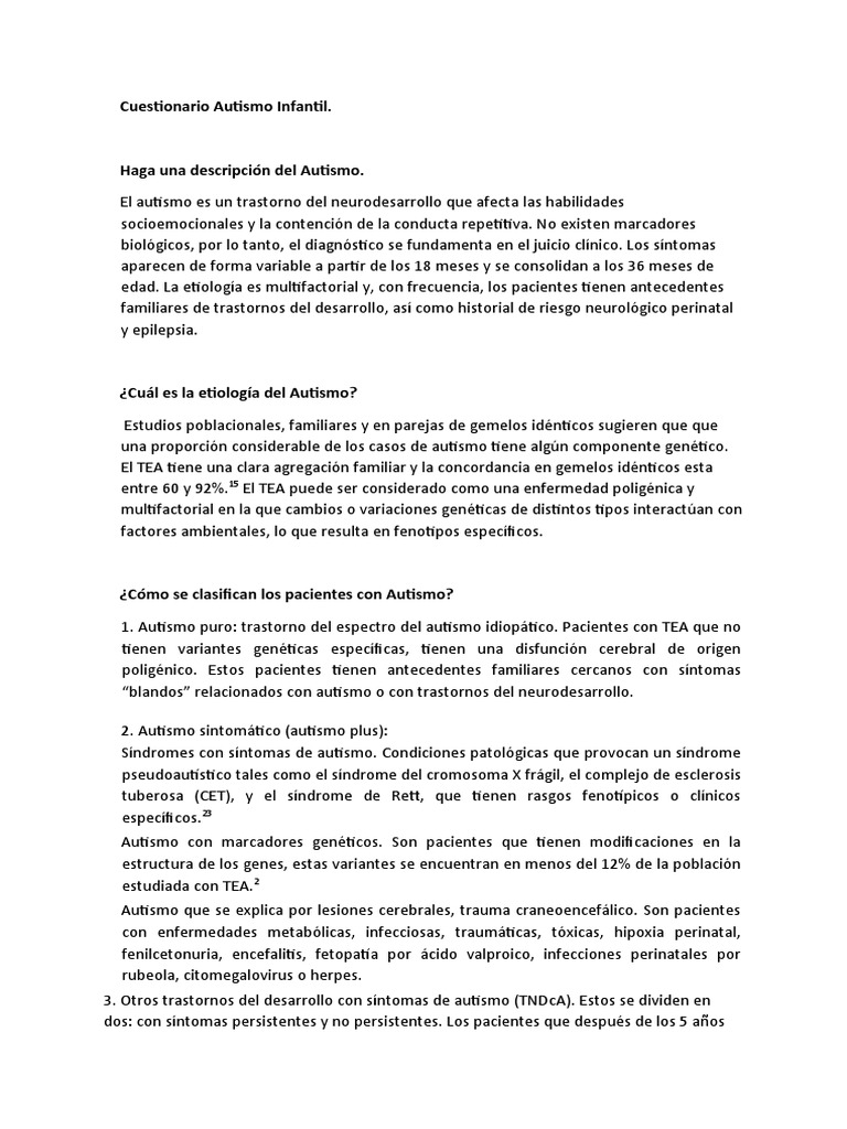 Cuest. 7. Autismo Infantil | PDF | Espectro autista | Enfermedades y trastornos