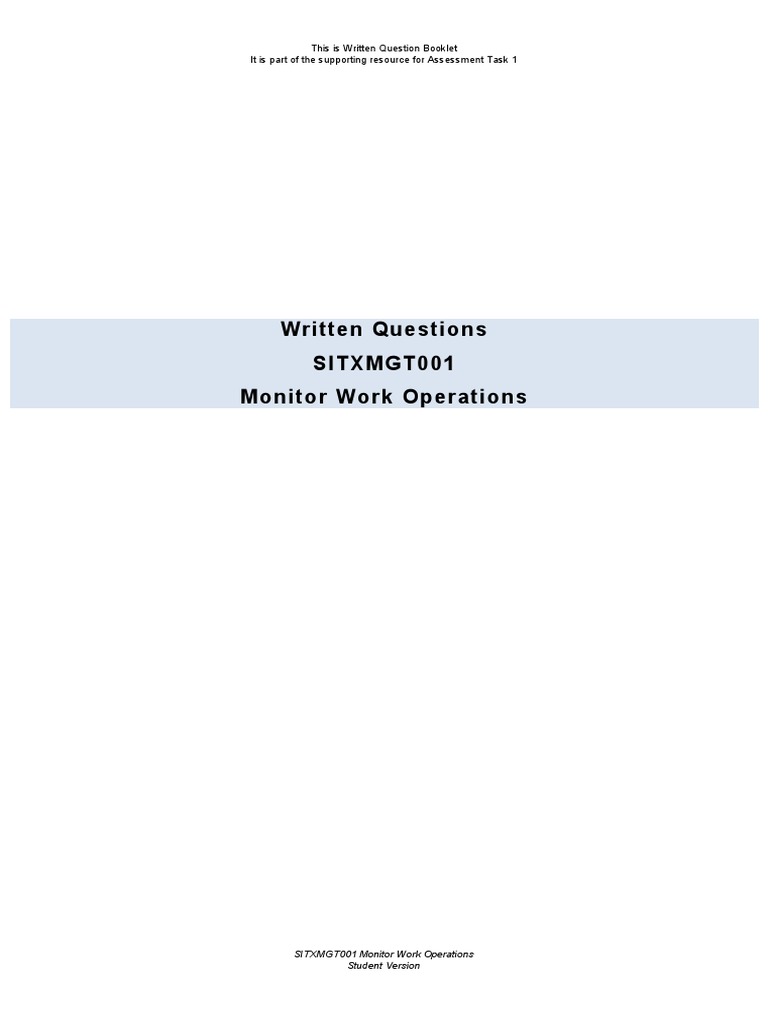 SITXGMT001 Written Questionnaire Booklet Task 1 | PDF | Quality ...